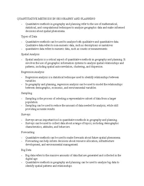 Quantitative Methods IN Geography AND Planning Notes QUANTITATIVE METHODS IN GEOGRAPHY AND