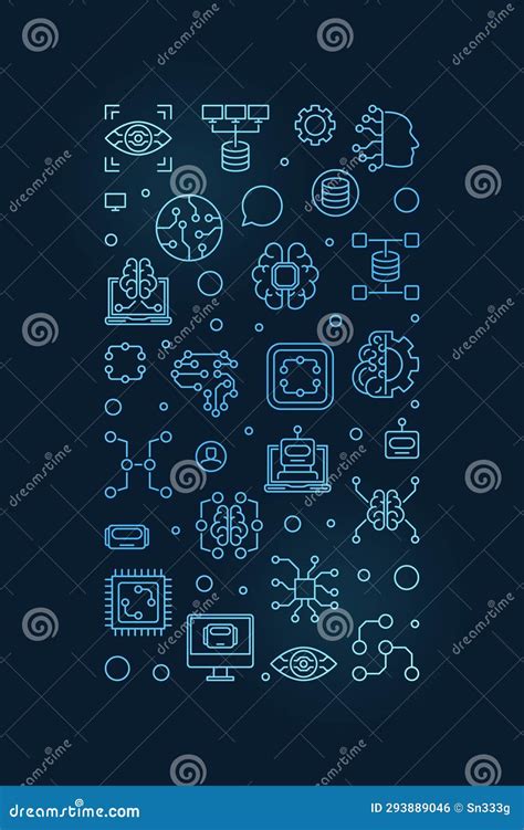 Machine Learning Ml Technology Concept Blue Vertical Outline Banner Stock Vector