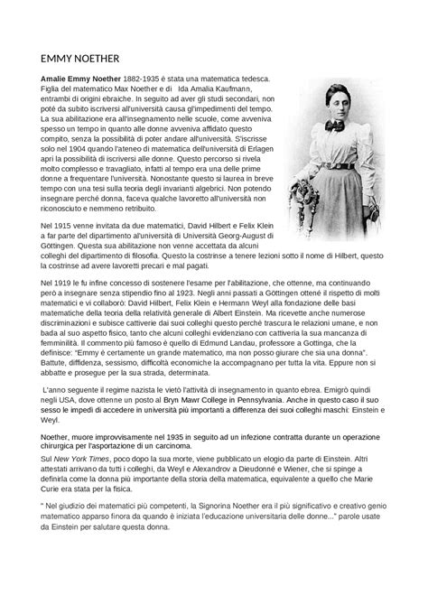 Vita E Storia Di Emma Noether Guide Progetti E Ricerche Di Fisica Docsity