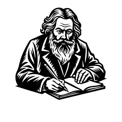 Karl Marx Vector Icon Illustration Pen Book Write Silhouette Outline