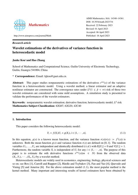 Pdf Wavelet Estimations Of The Derivatives Of Variance Function In