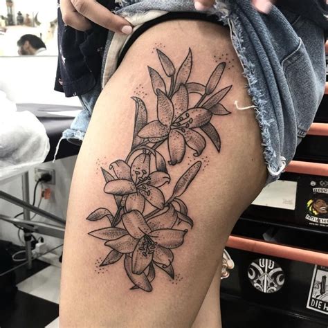 Lily Flower Thigh Tattoos