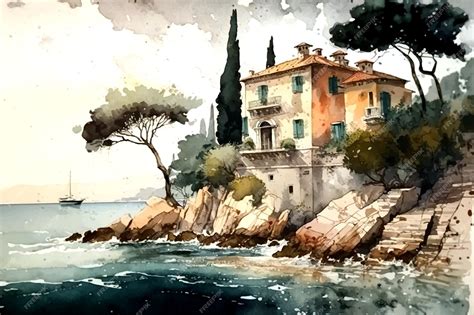 해변 도시 실루엣 물 반사 바다 아름다운 일출이 있는 멋진 풍경화 프리미엄 벡터