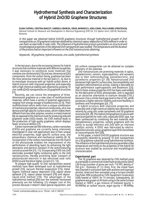 Pdf Hydrothermal Synthesis And Characterization Of Hybrid Zno3d