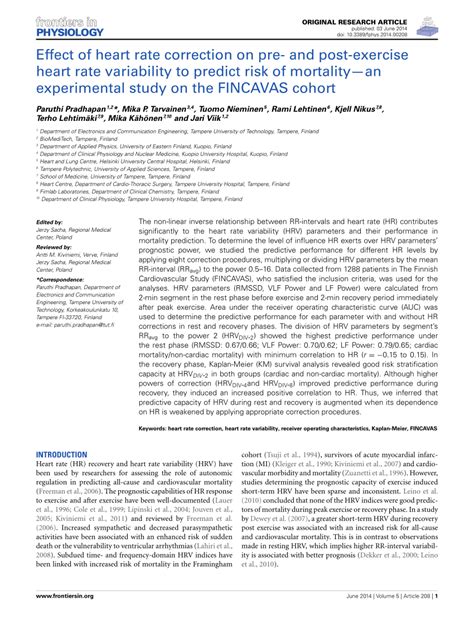 Pdf Effect Of Heart Rate Correction On Pre And Post Exercise Heart Rate Variability To