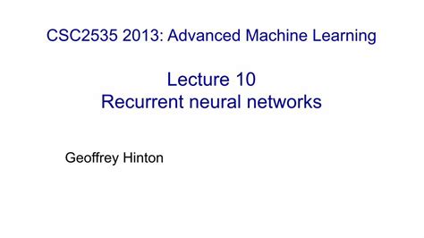 Pdf Lecture 10 Recurrent Neural Networks University Of
