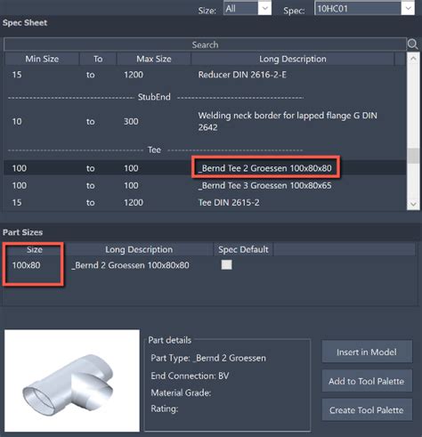 autocad plant 3d spec viewer shows only two sizes for tees with 3 ports