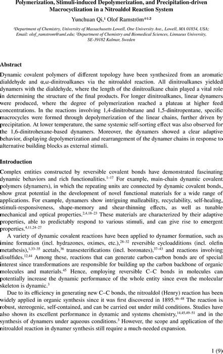 Polymerization Stimuli Induced Depolymerization And Precipitation