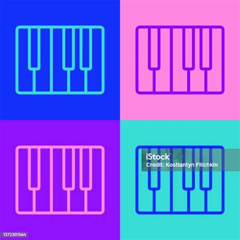 팝 아트 라인 음악 신디사이저 아이콘 색상 배경에 격리 전자 피아노 벡터 고풍스런에 대한 스톡 벡터 아트 및 기타 이미지 고풍스런 녹음 장비 놀기 Istock