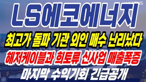 Ls에코에너지 Ls에코이너지주가 최고가 돌파 기관 외인 매수로 주가 난리났다 희토류와 해저케이블 초대박 최고가 돌파 10만원 주가 200 폭등시작 Youtube