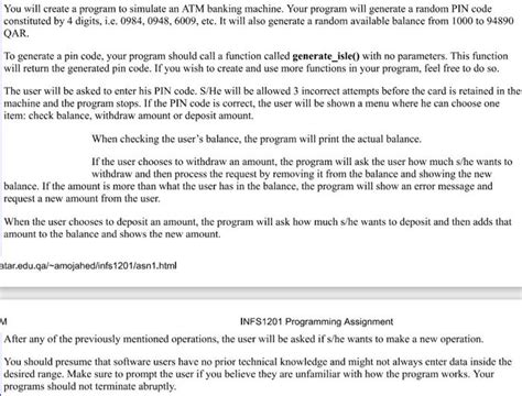 Solved You Will Create A Program To Simulate An Atm Banking