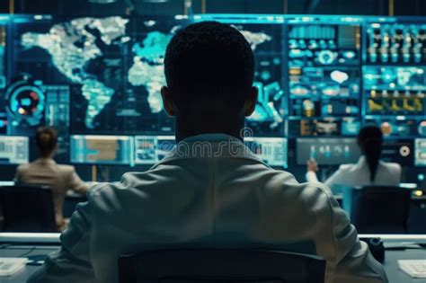 Global Network Monitoring In A High Tech Control Room Stock