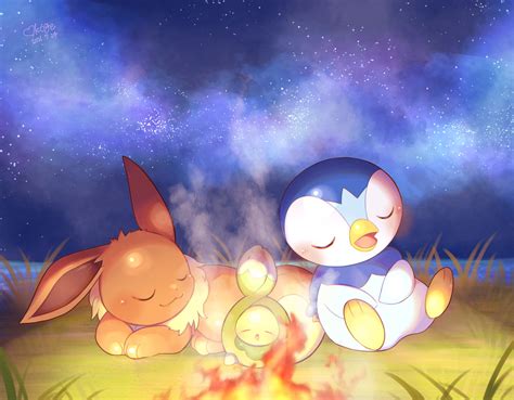 Eevee Piplup And Budew Pokemon Drawn By Okoge Simokaji Danbooru