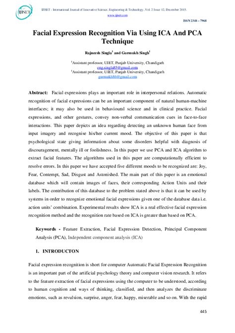 Pdf Facial Expression Recognition Via Using Ica And Pca Technique