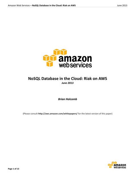 Pdf Nosql Database In The Loud Riak On Aws · Amazon Web Services
