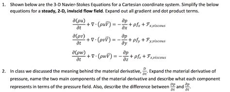 Solved 1 Shown Below Are The 3 D Navier Stokes Equations