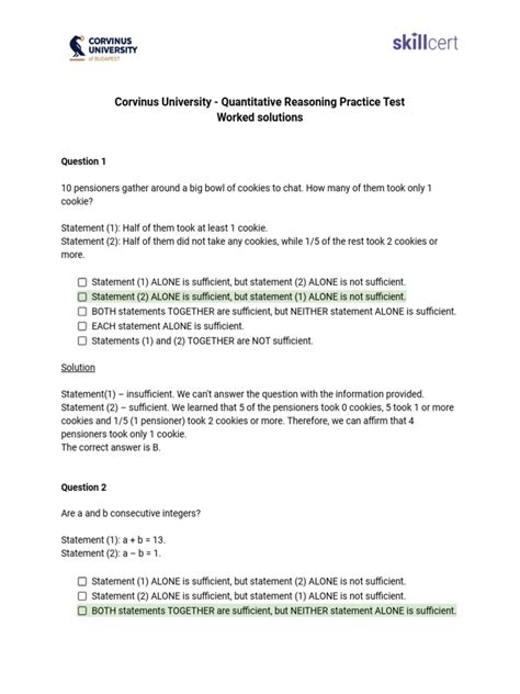 Corvinus University Quantitative Reasoning Practice Test Sample Questions And Answers Worked