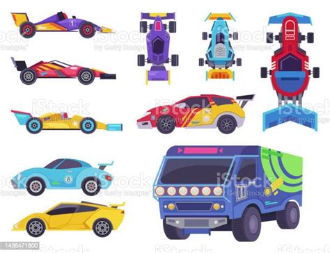 경주용 자동차 벡터 일러스트 레이 션 세트의 측면 및 상단보기 Championship에 대한 스톡 벡터 아트 및 기타 이미지 Championship 경쟁 디자인