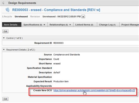 Autodesk PLM 360 New Workspace Operation Link