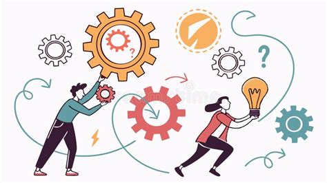 Figures With Gears And Lightbulb Symbolizing Ideas Innovation Teamwork Vector Design