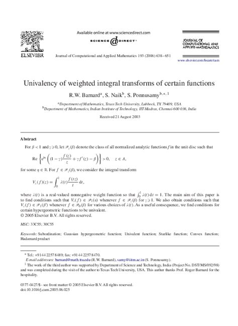 pdf univalency of weighted integral transforms in analytic functions