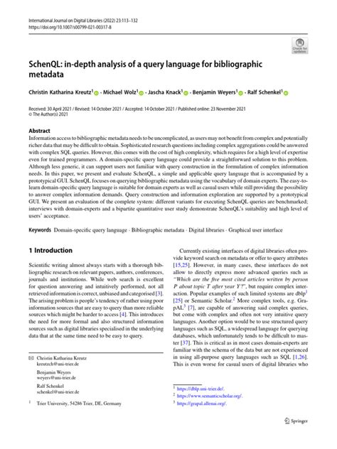 Schenql In Depth Analysis Of A Query Language For Bibliographic