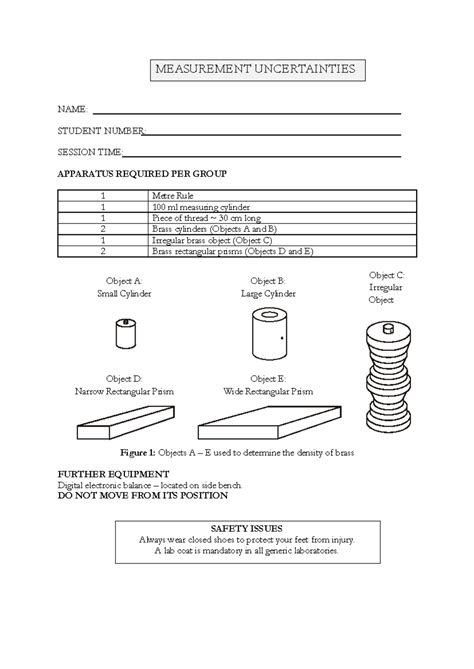 Lab Notes Measurement Uncertainties NAME STUDENT NUMBER SESSION TIME APPARATUS REQUIRED