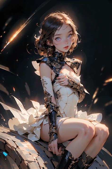 시계 위에 앉아 칼을 든 드레스를 입은 여자 Seaart Ai