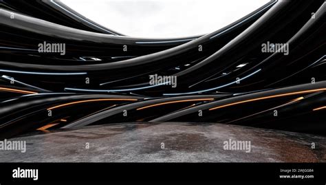 Abstract View Of Dark Curved Structures With Golden Accents In Abstract Architecture Setting 3d