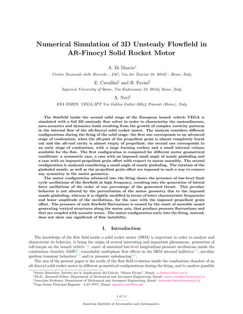 Pdf Numerical Simulation Of 3d Unsteady Flowfield In Aft Finocyl