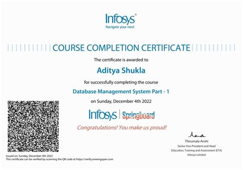Aditya Shukla On Linkedin Infosys Infosysspringboard Databasemanagement