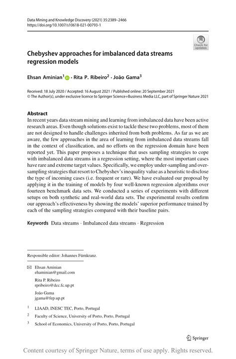 chebyshev approaches for imbalanced data streams regression models