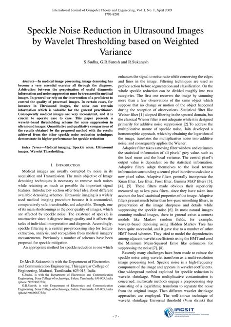 Pdf Speckle Noise Reduction In Ultrasound Images By Wavelet Thresholding Based On Weighted