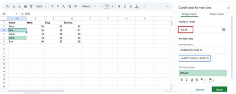 Creating Conditional Formatting Rules with ARRAYFORMULA in Google Sheets