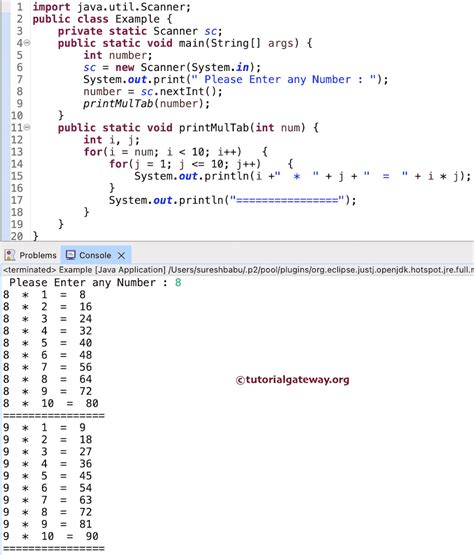 Java Program To Print Multiplication Table