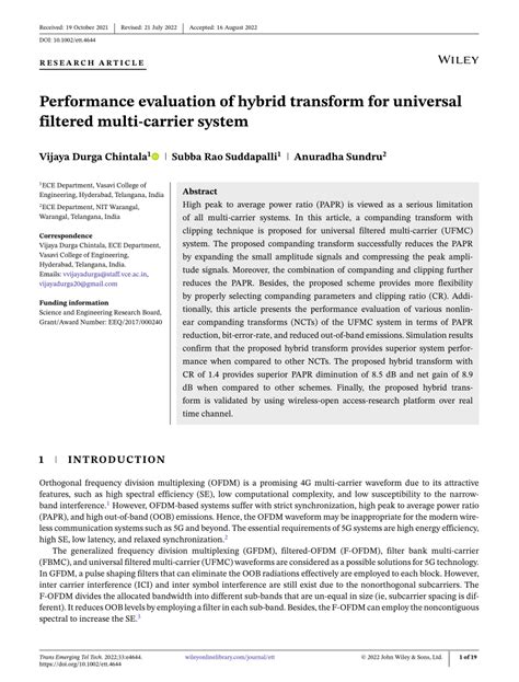 Performance Evaluation Of Hybrid Transform For Universal Filtered Multi‐carrier System Request Pdf