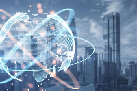 Premium Photo Creative Globe Sphere With Coding And Polygonal Network On Blurry City Backdrop