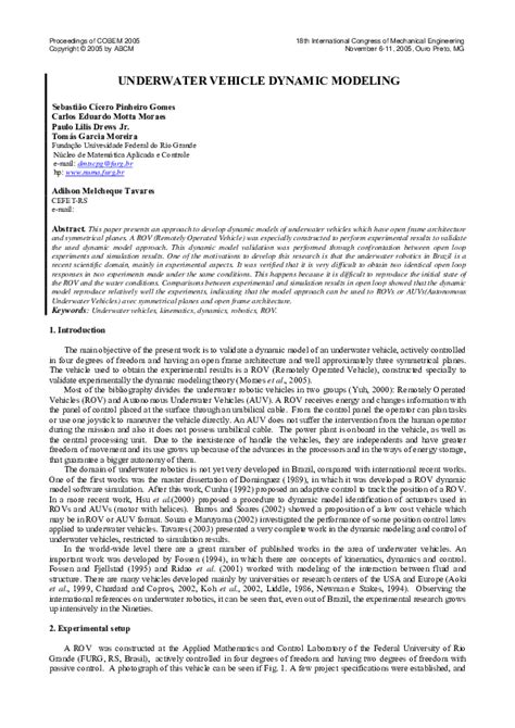 Pdf Underwater Vehicle Dynamic Modeling