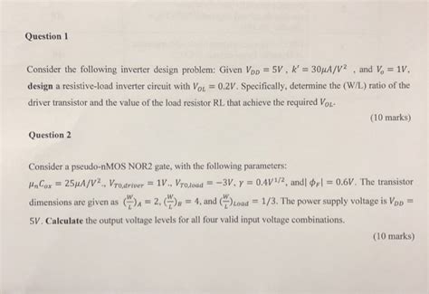 Solved Question Consider The Following Inverter Design