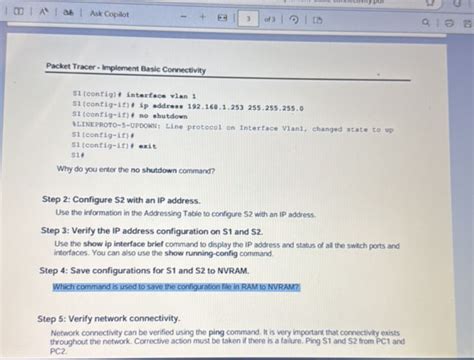 Packet Tracer Implement Basic Connectivity S1config Interface Vlan 1 S1config If Ip