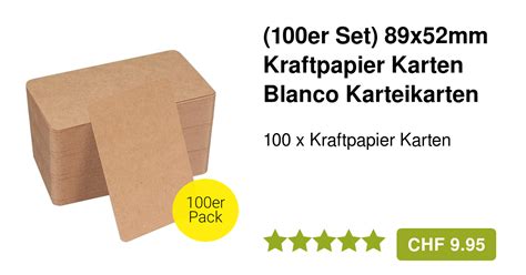 100er Set 89x52mm Kraftpapier Karten Blanco Braun
