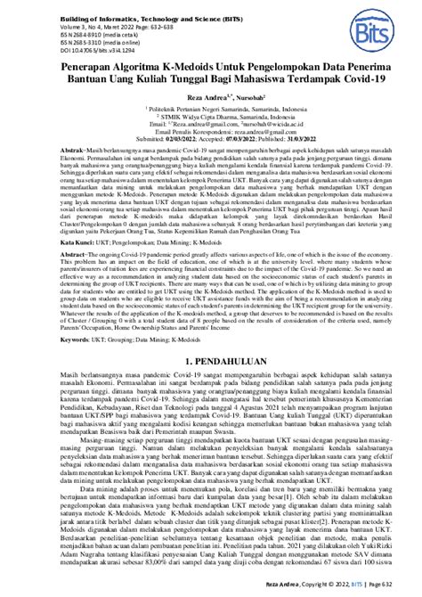Pdf Penerapan Algoritma K Medoids Untuk Pengelompokan Data Penerima Bantuan Uang Kuliah