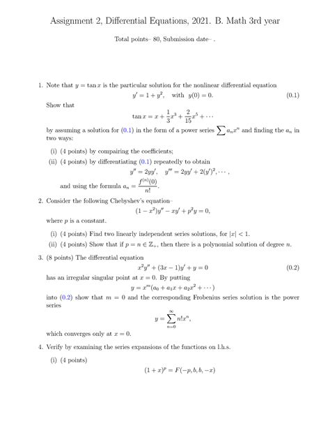 Assignment Differential Equations Assignment Differential Equations B Math Rd