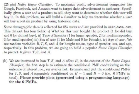 solved 25 pts nañe bayes classifier to maximize profit