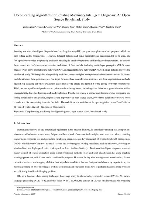 Pdf Deep Learning Algorithms For Rotating Machinery Intelligent Diagnosis An Open Source