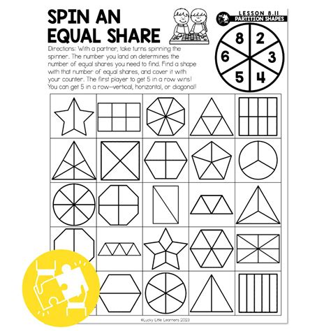 Lucky To Learn Math Partitioning Shapes Lesson 811 Collaboration Spin An Equal Share
