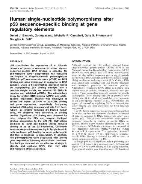Pdf Human Single Nucleotide Polymorphisms Alter P53 Sequence Specific Binding At Gene