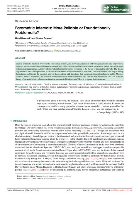 Pdf Parametric Intervals More Reliable Or Foundationally Problematic