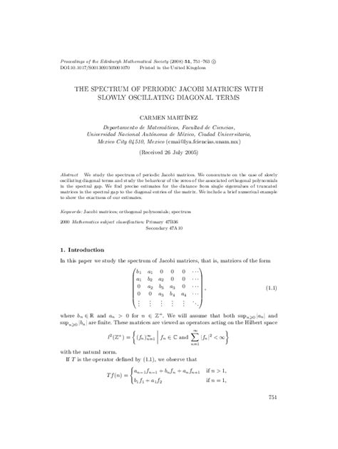 Pdf The Spectrum Of Periodic Jacobi Matrices With Slowly Oscillating Diagonal Terms