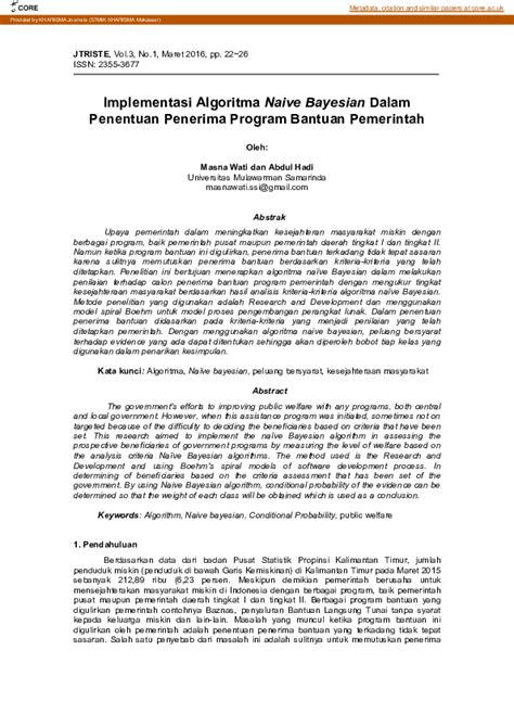 Pdf Implementasi Algoritma Naive Bayesian Dalam Penentuan Penerima